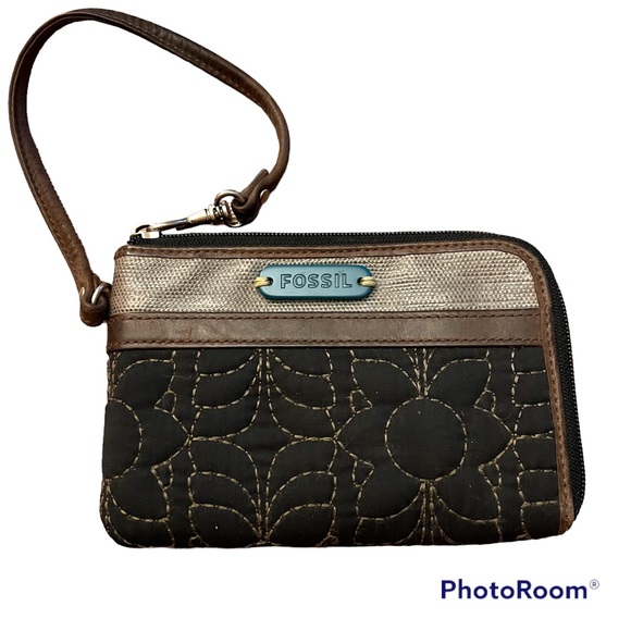 Fossil | Bags | Fossil Floral Embroidered Wristlet Small Brown Blue ...